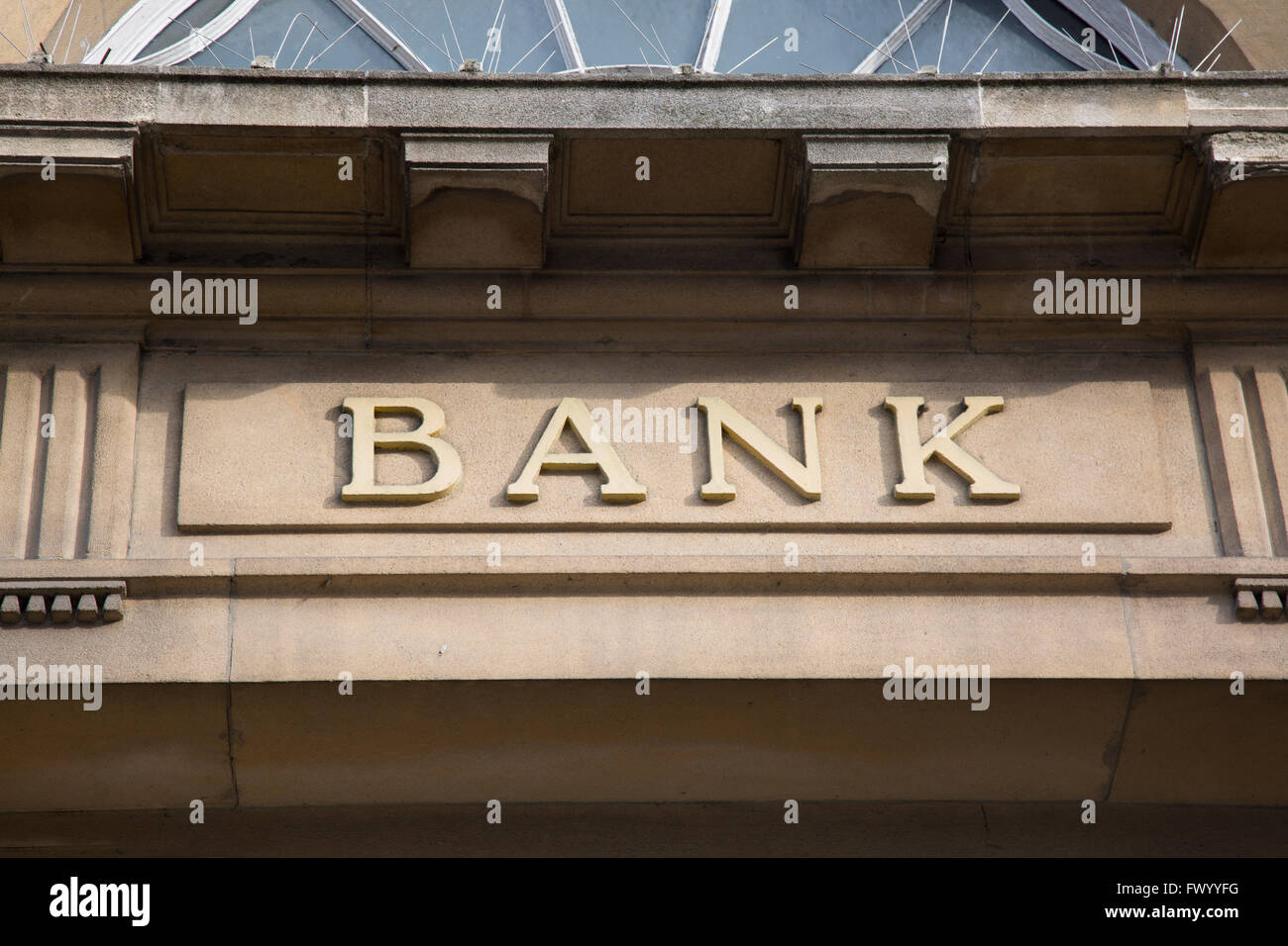 Bank Sign above Building Entrance Stock Photo - Alamy