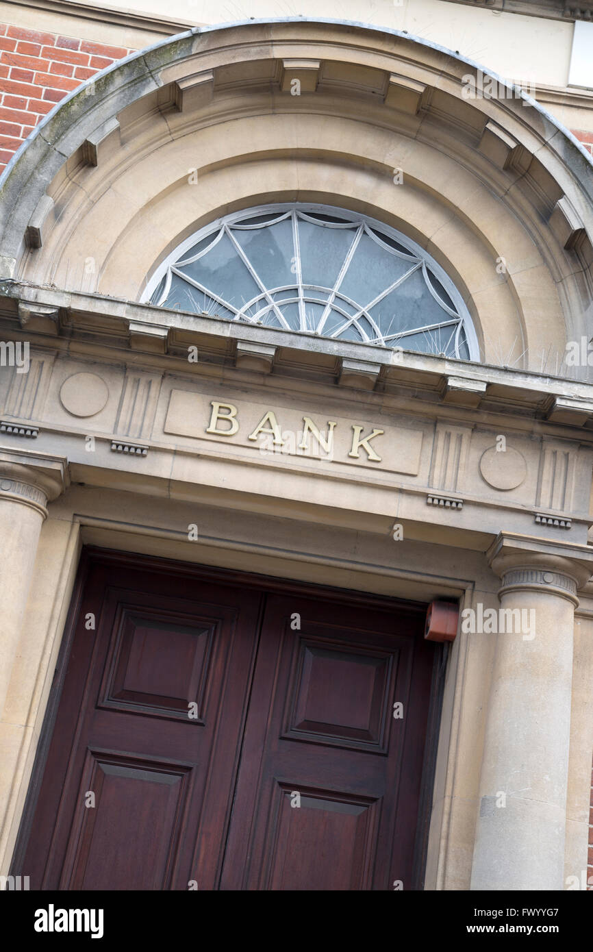 Bank Sign above Building Entrance Stock Photo - Alamy