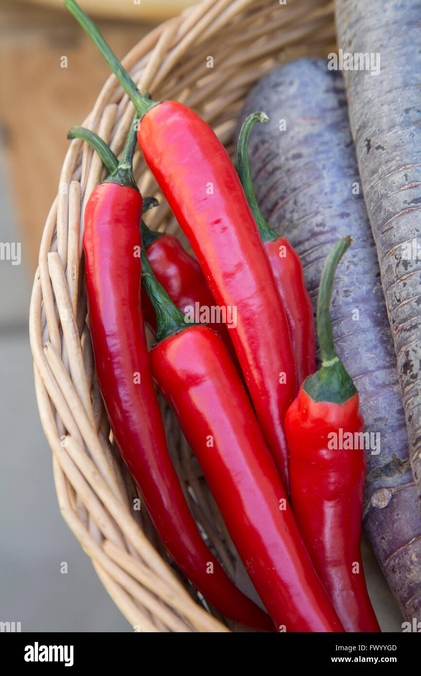 Carrot and Pepper Vegetables in Basket on Market Stall Stock Photo - Alamy