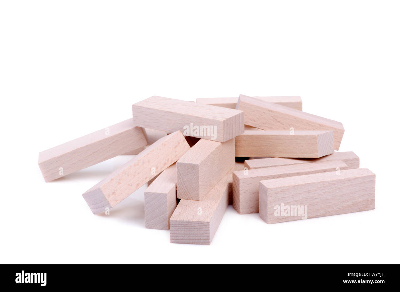 Pile of wooden bricks isolated on white background Stock Photo - Alamy