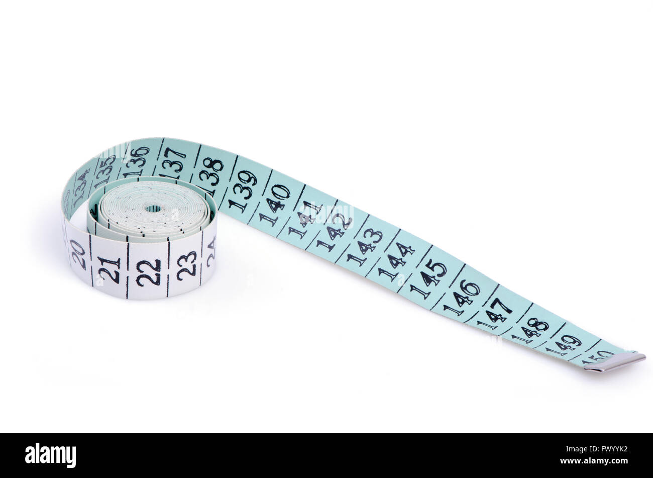Blue white rolled measuring tape isolated on white background Stock ...