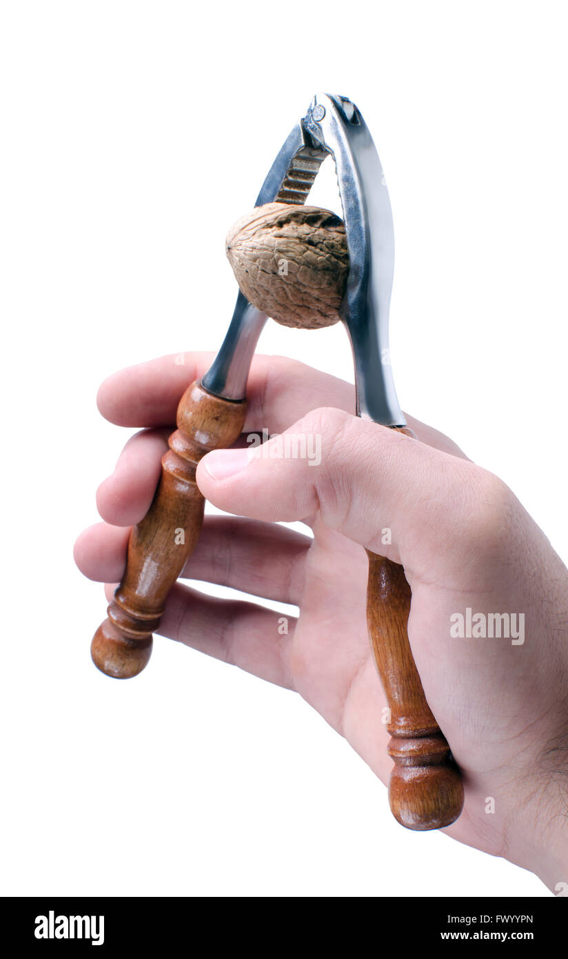 Walnut cracking hand hi-res stock photography and images - Alamy
