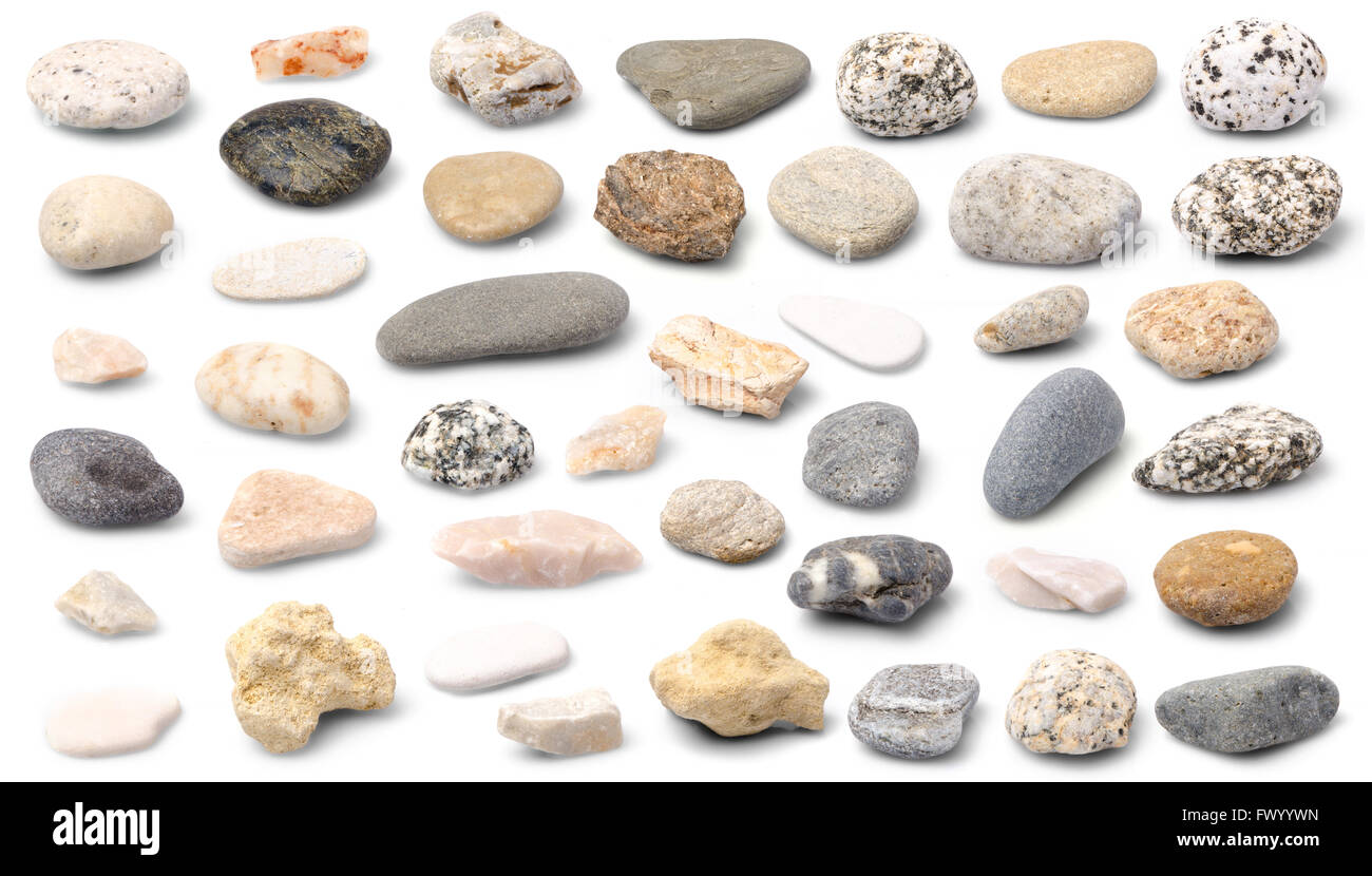Set of a plenty of stones isolated on white background Stock Photo - Alamy