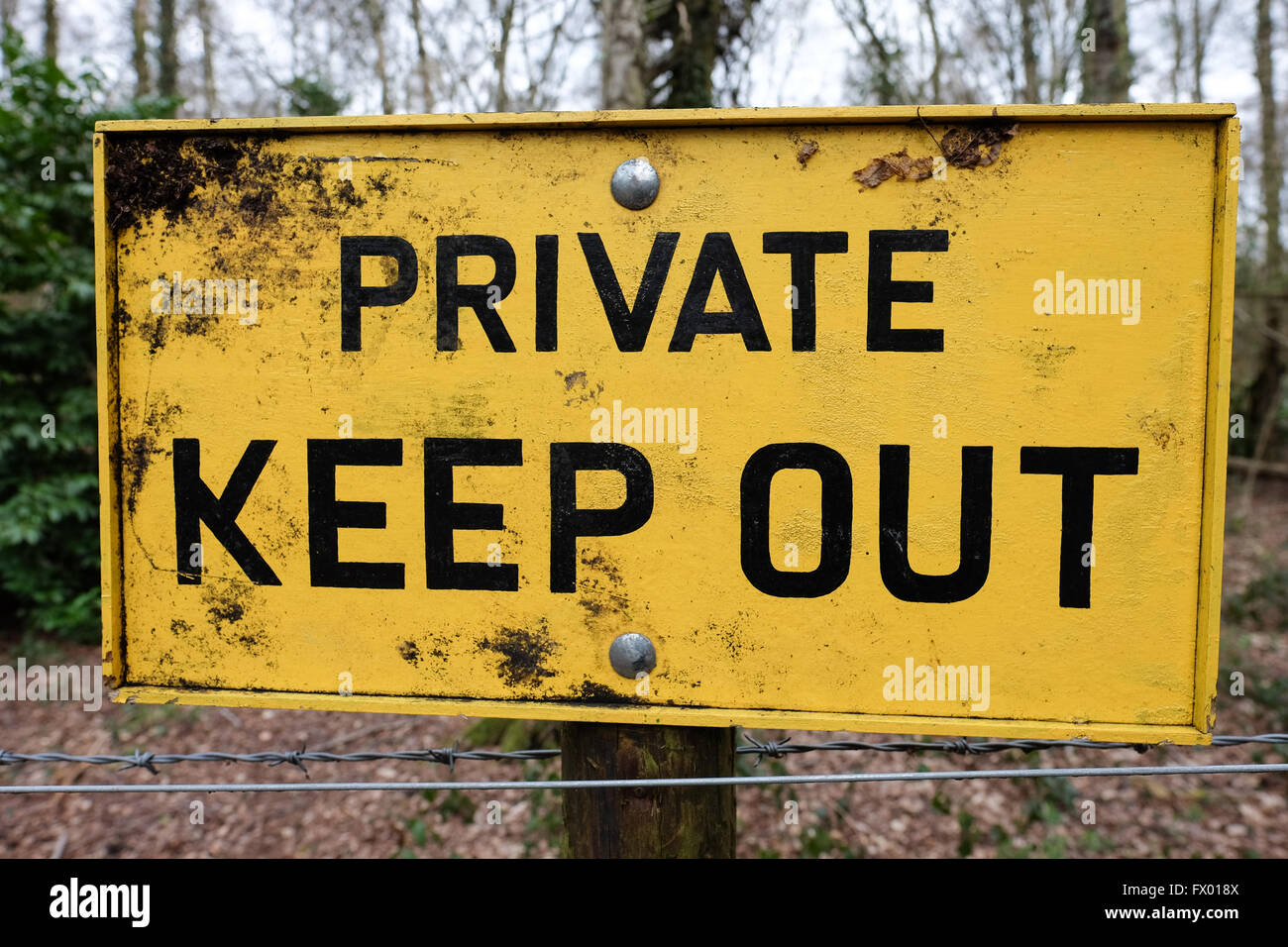 private keep out sign at swithland woods leicestershire Stock Photo - Alamy