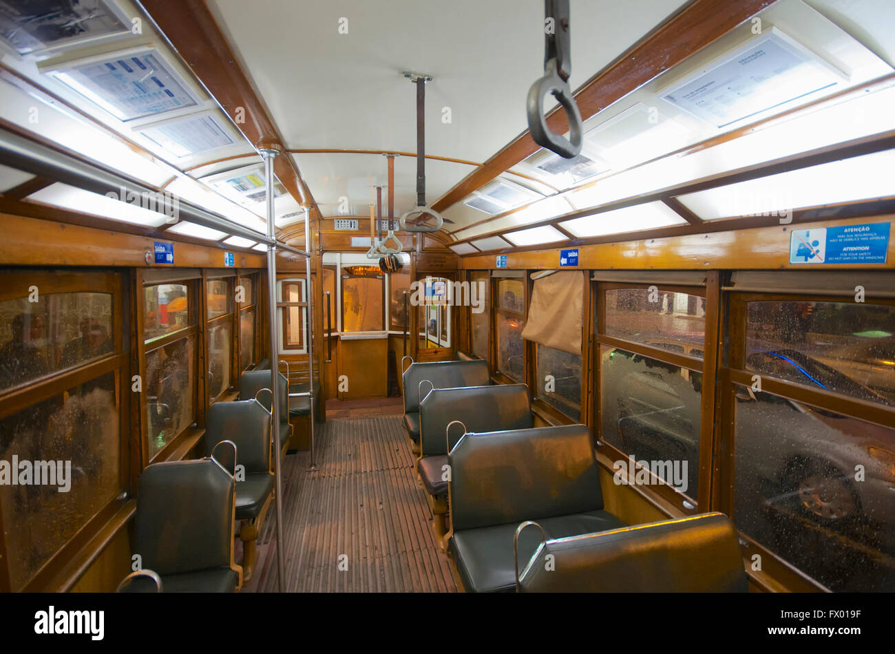 Interior of a Lisbon tram Portugal Stock Photo - Alamy