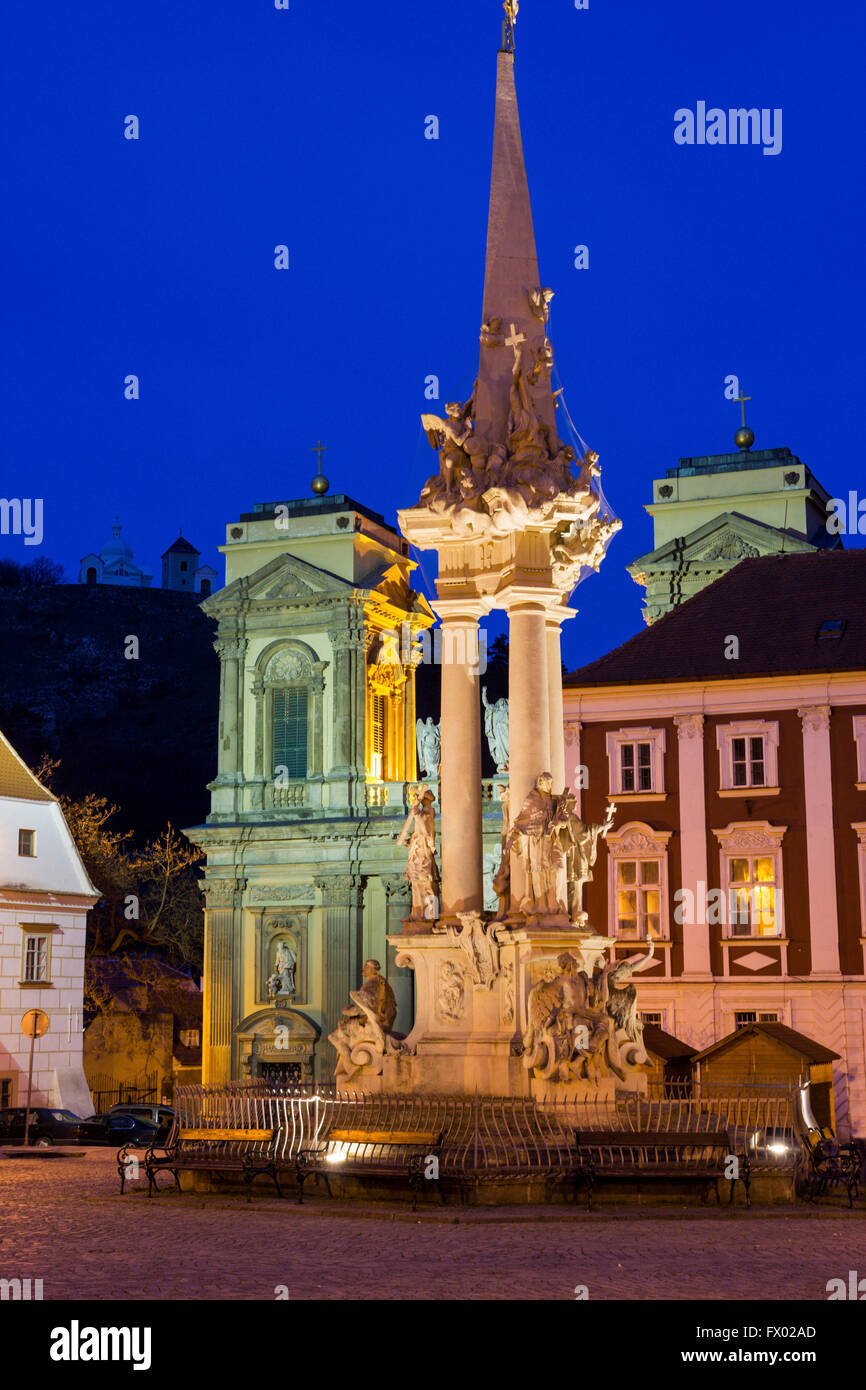 Main Square with St Anne's church and Holy Trinity Statue in Mikulov in ...