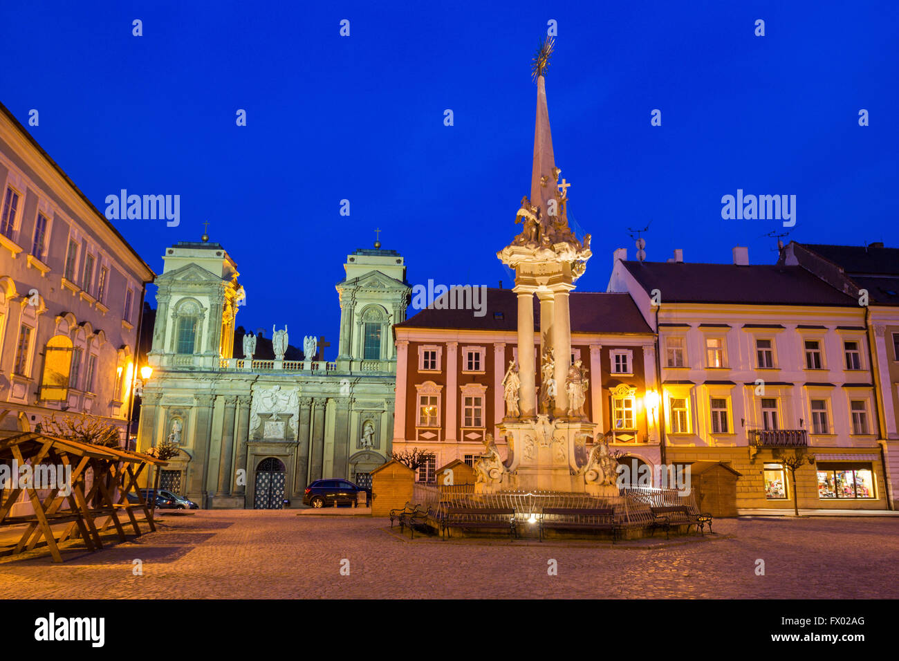 Main Square with St Anne's church and Holy Trinity Statue in Mikulov in ...