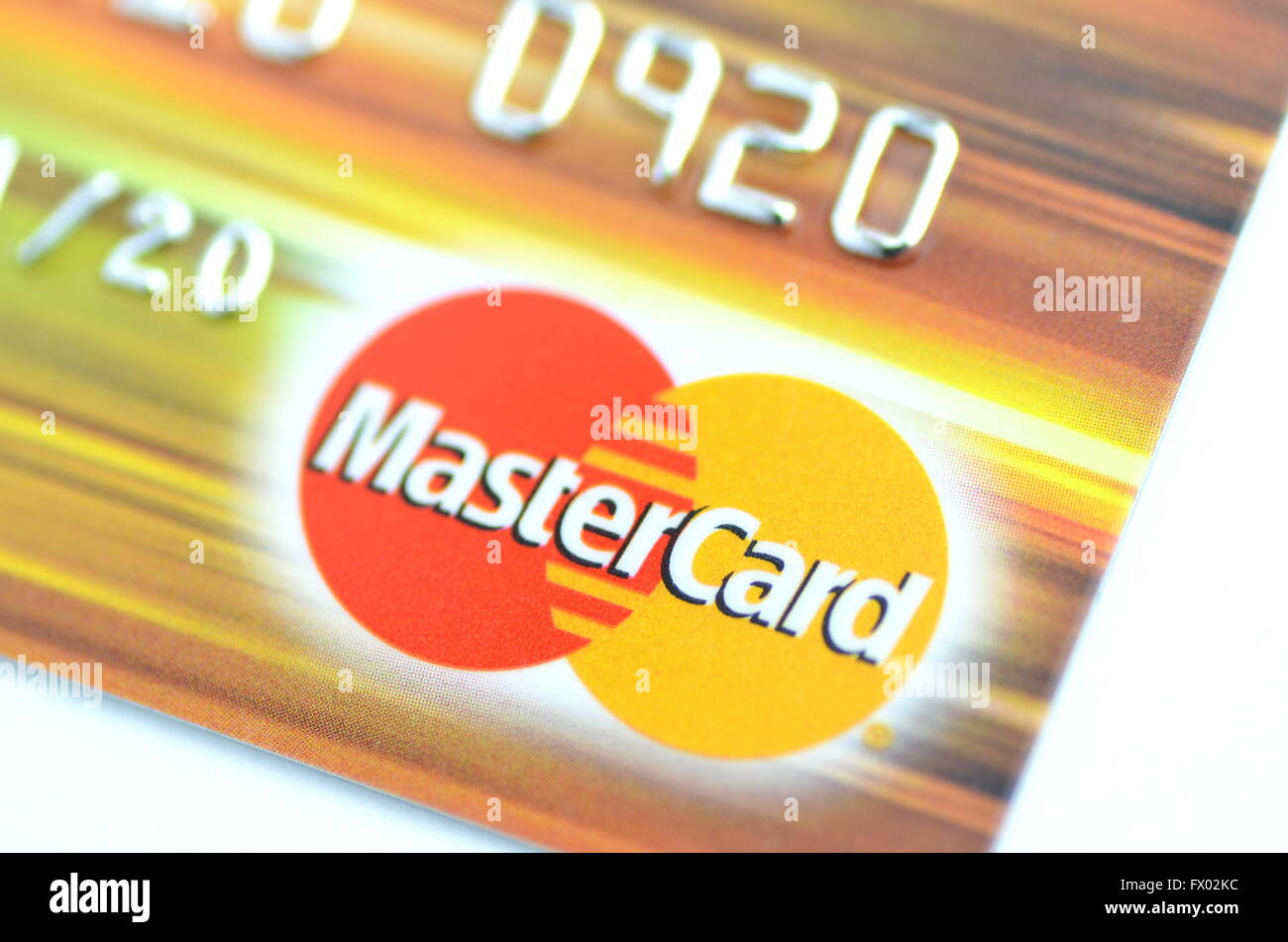 Closeup of MasterCard debit card isolated on white background Stock ...