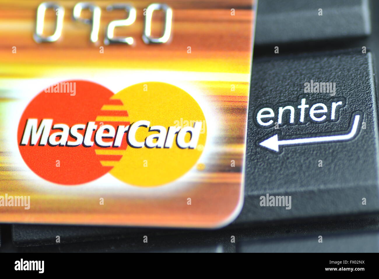 Closeup of MasterCard debit card on laptop keyboard Stock Photo - Alamy