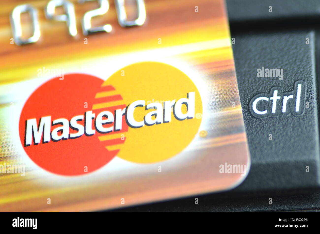 Closeup of MasterCard debit card on laptop keyboard Stock Photo - Alamy