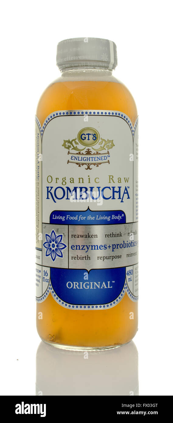 Winneconne, WI - 5 March 2016: A bottle of organic raw Kombucha in ...