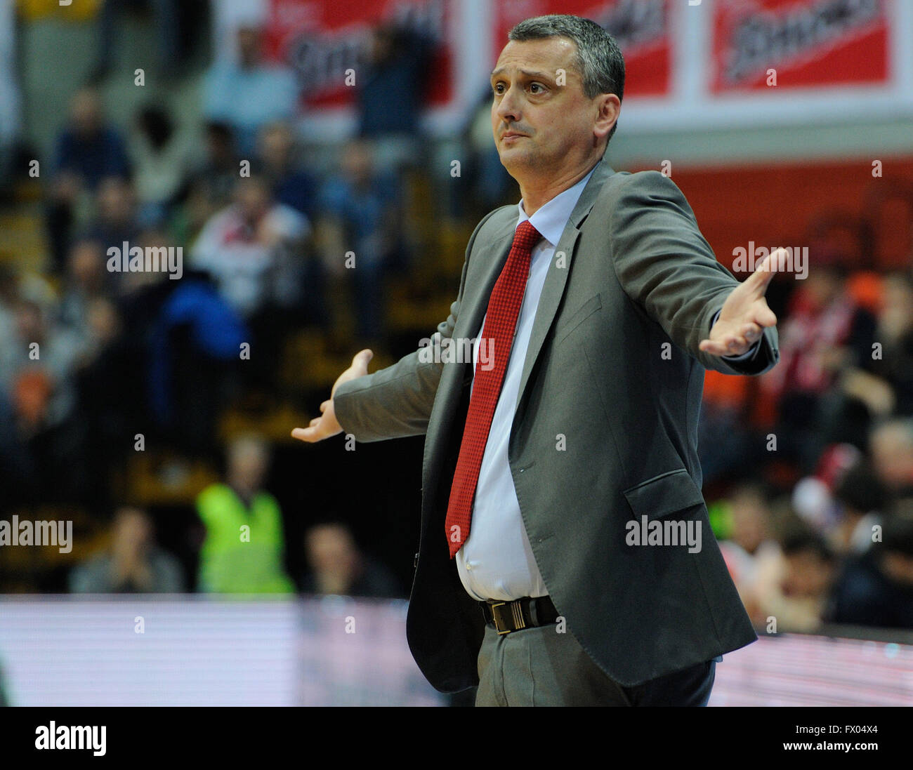Zagreb, Croatia. 8th Apr, 2016. Dejan Radonjic, head coach of Crvena ...
