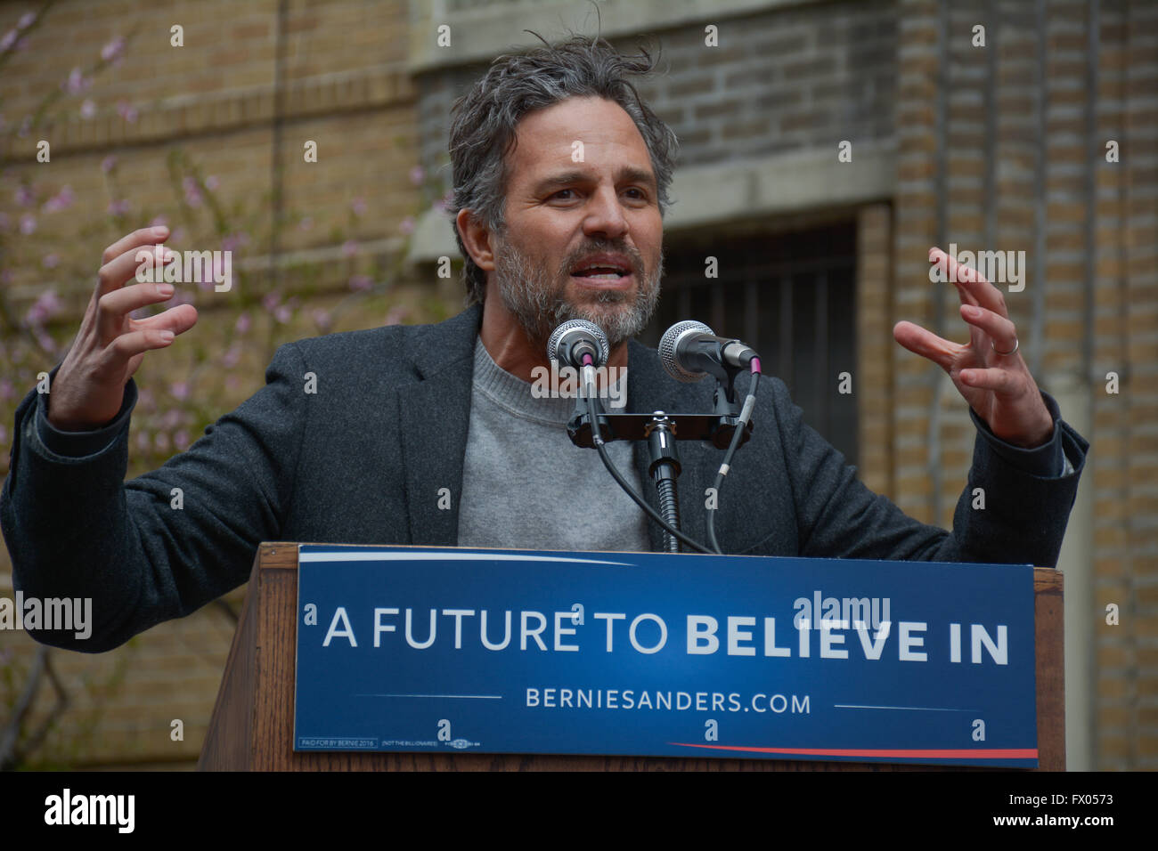 Brooklyn, United States. 08th Apr, 2016. Mark Ruffalo at Bernie Sanders ...