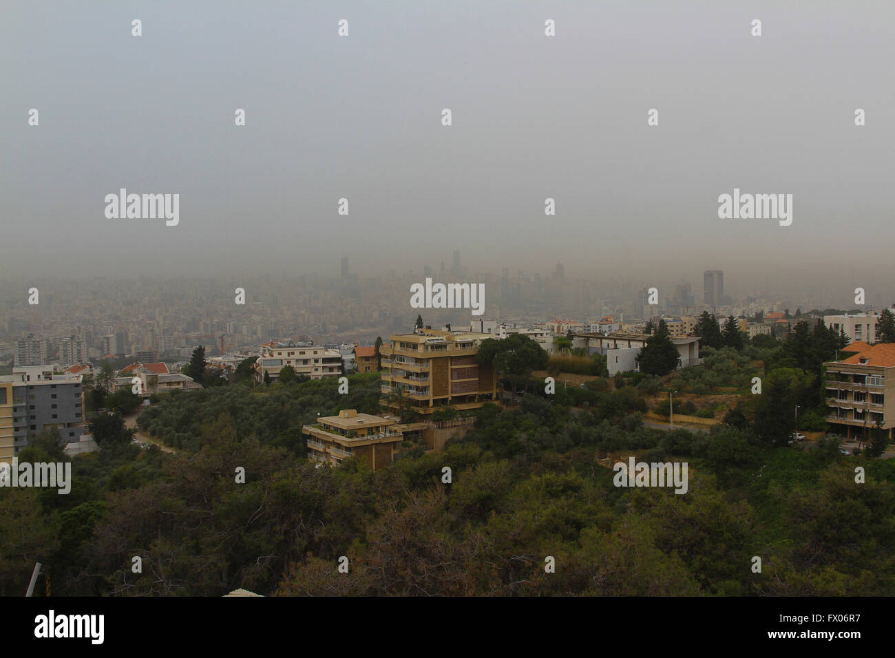Beirut, Lebanon. 09th Apr, 2016. A thick layer of sand drifts over the ...