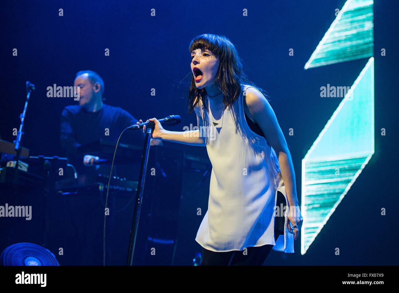 Singer Lauren Mayberry of the band Chvurches performs on stage at the ...