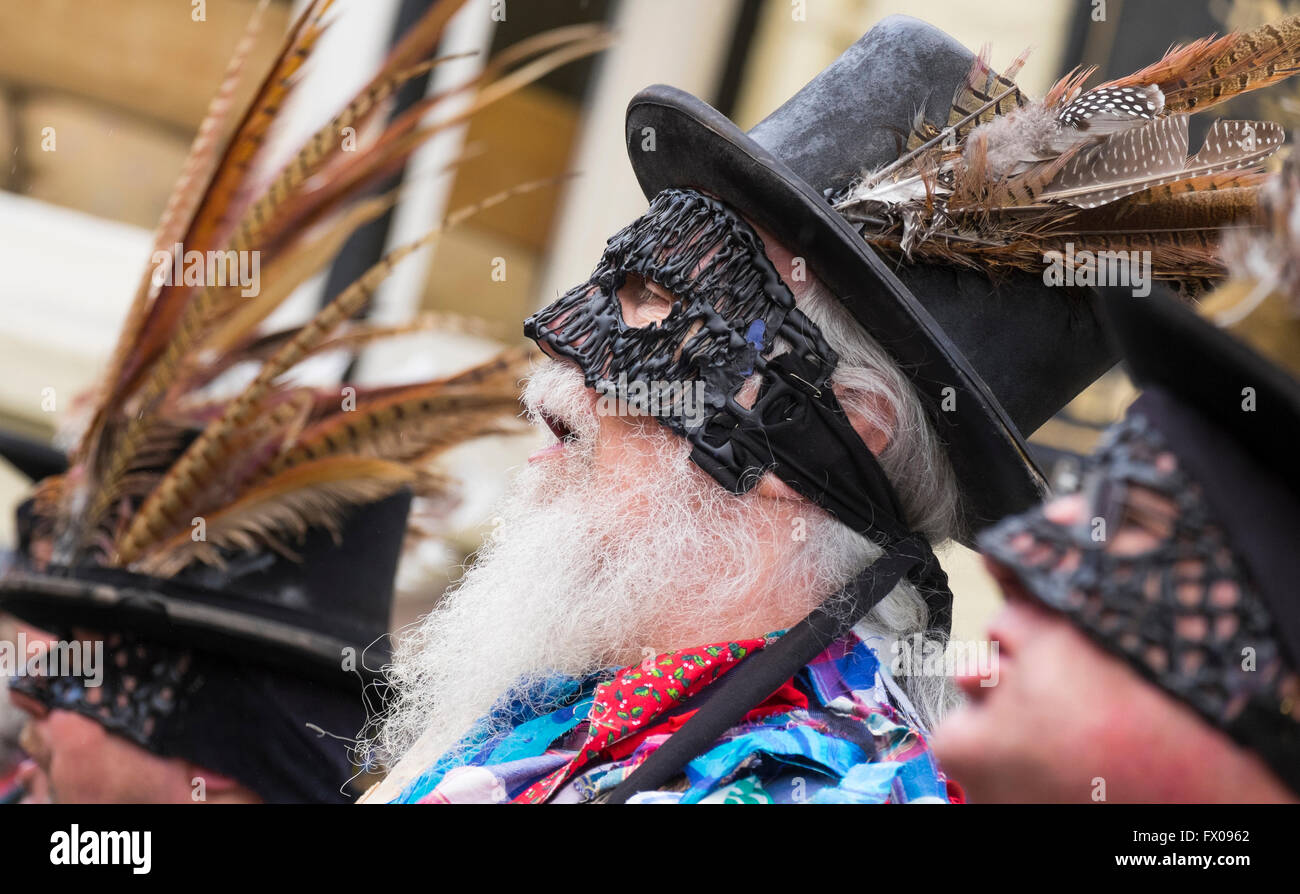 Shropshire Bedlams morris dancers wearing black masks performing at ...