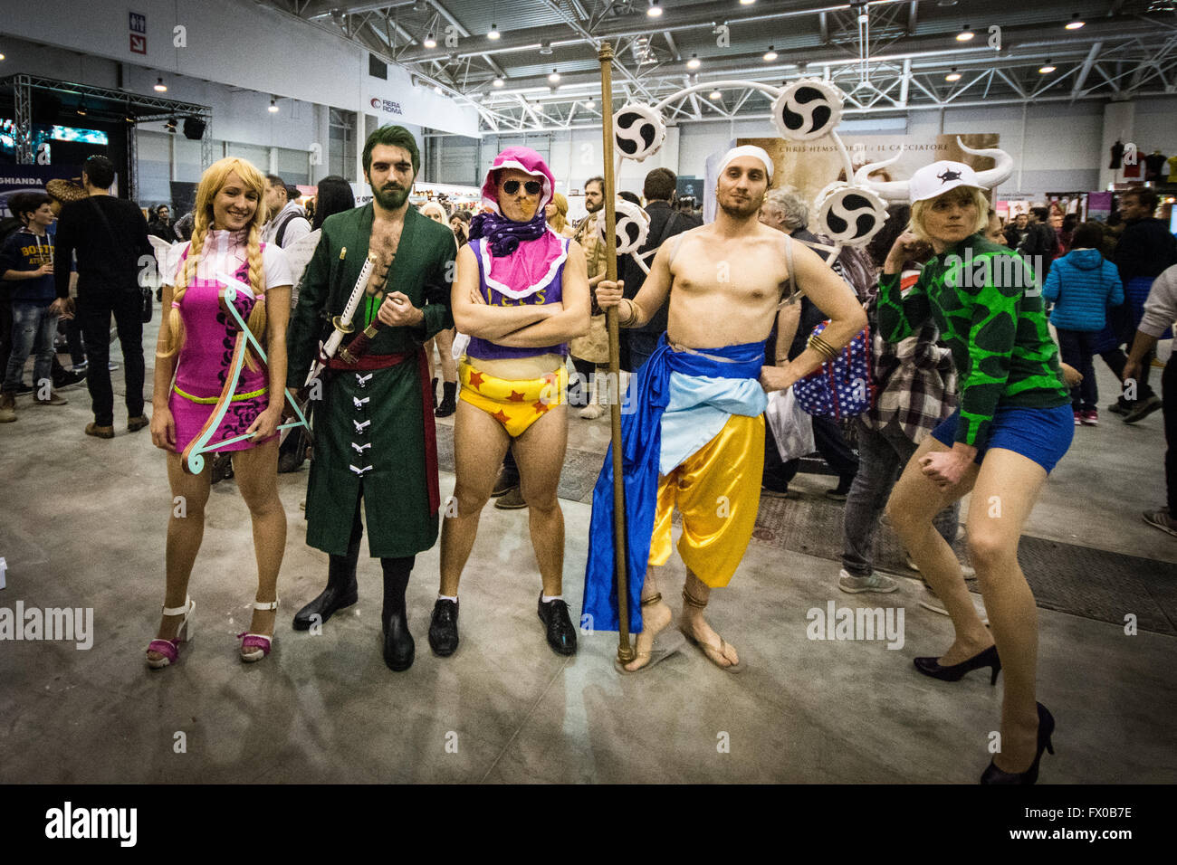 Rome, Italy. 09th Apr, 2016. Cosplayers poses during a cosplay contest ...