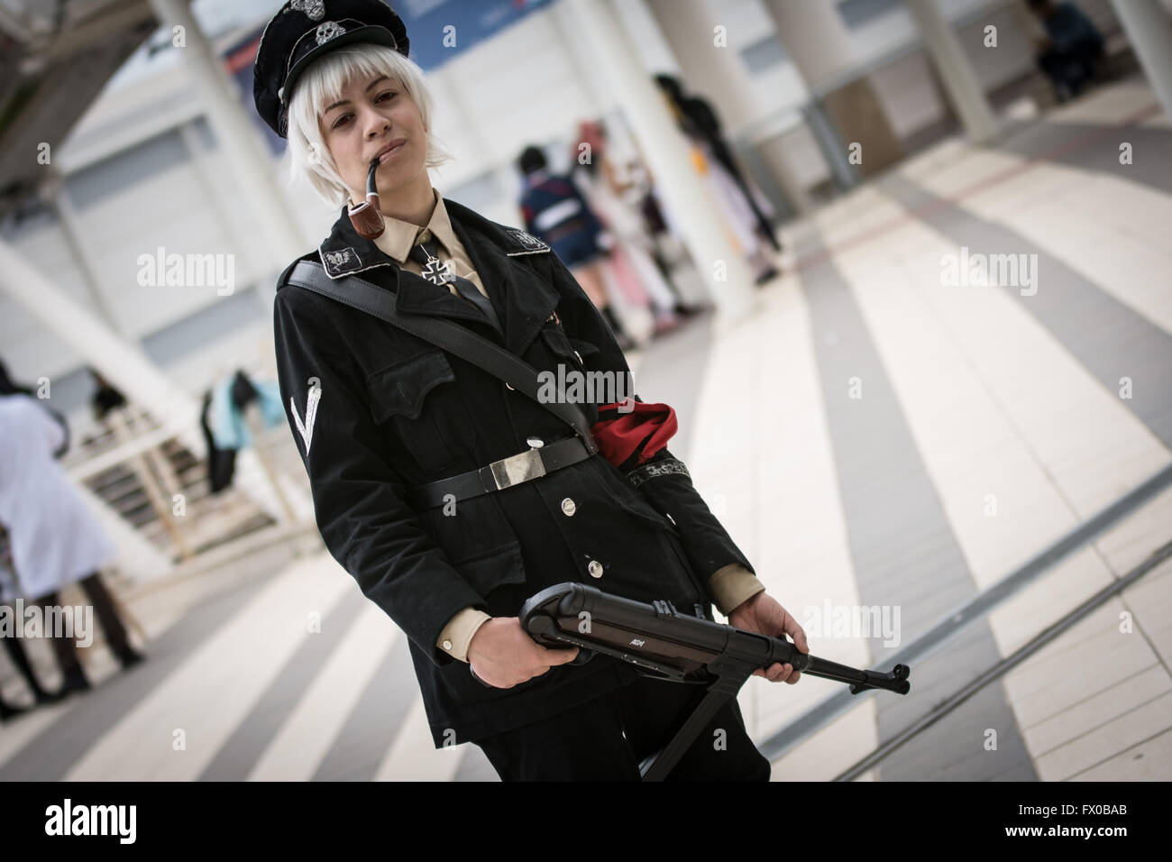 Rome, Italy. 09th Apr, 2016. A cosplayer poses during a cosplay contest ...