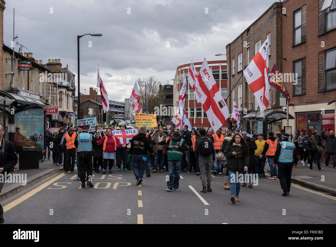 High Wycombe, Buckinghamshire, UK. 9th April 2016. EDL supporters ...