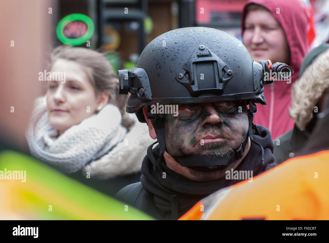 High Wycombe, Buckinghamshire, UK. 9th April 2016. An EDL supporter ...
