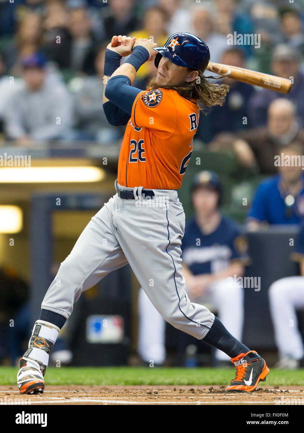 Milwaukee, WI, USA. 9th Apr, 2016. Houston Astros left fielder Colby ...