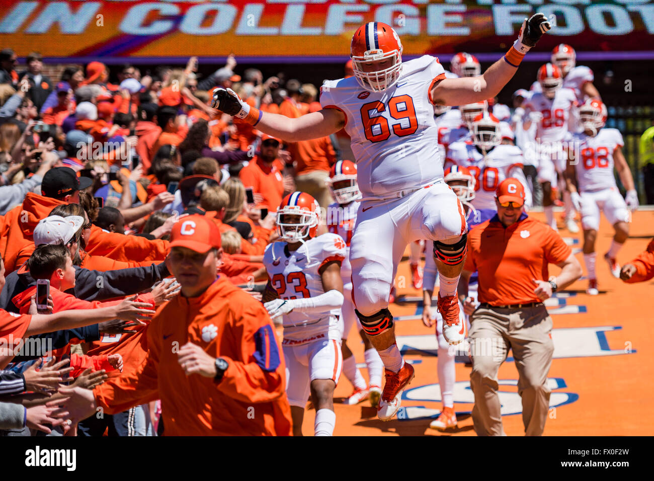 The Clemson team enters the field during the Clemson Football Spring ...