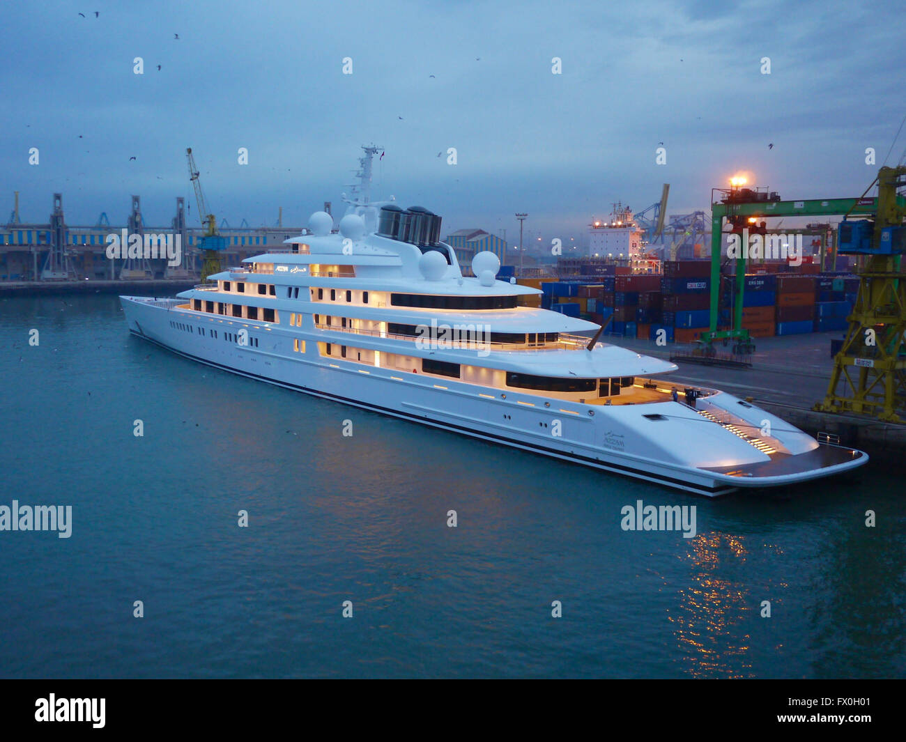 Azzam Yacht docked in Cassablanca Morocco at sunrise Stock Photo ...