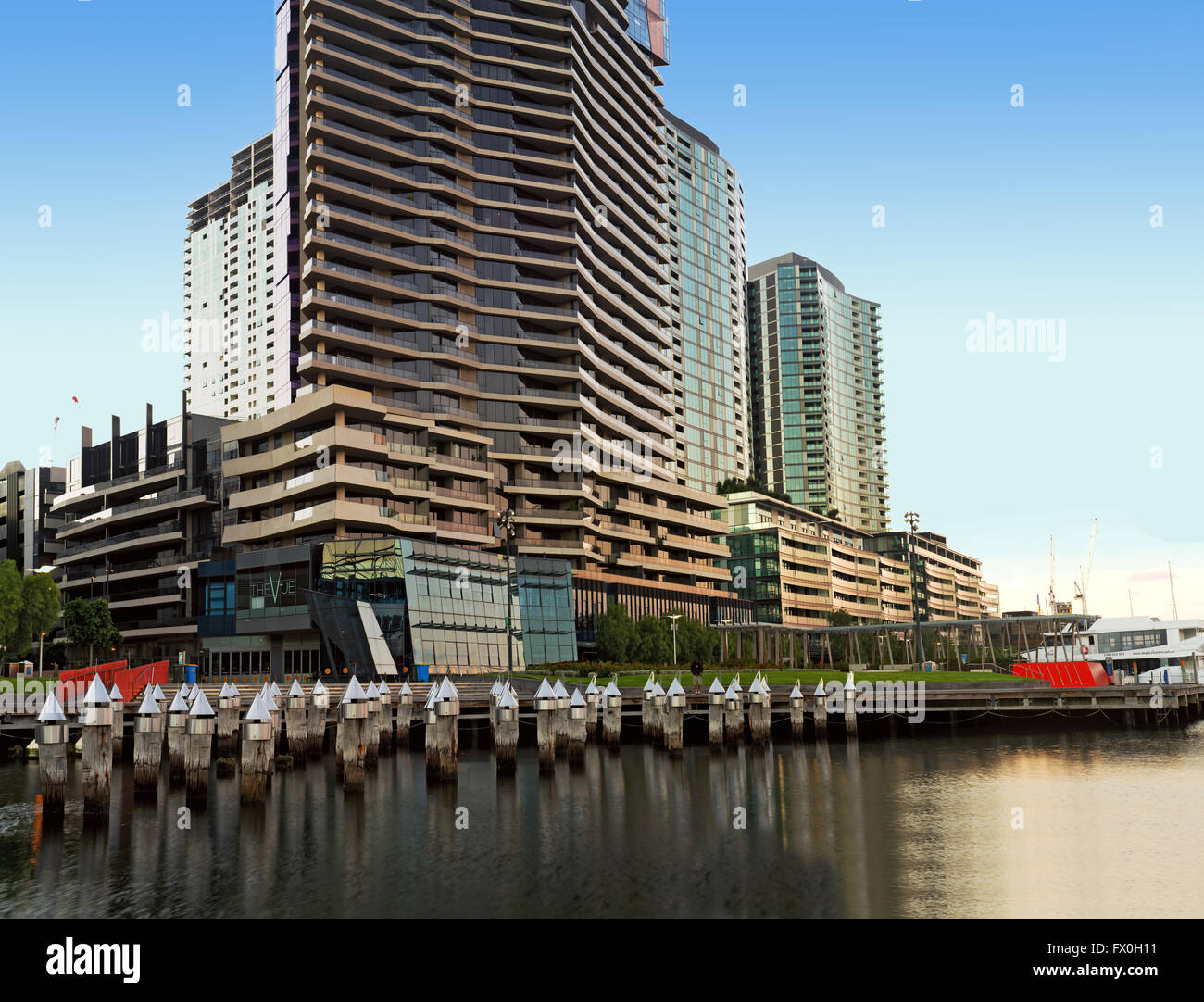 A photo of high waterfront buildings and bollards in Docklands on ...