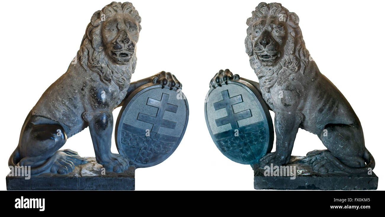 Original lions statues from the Menin Gate of Ypres, Belgium, which ...