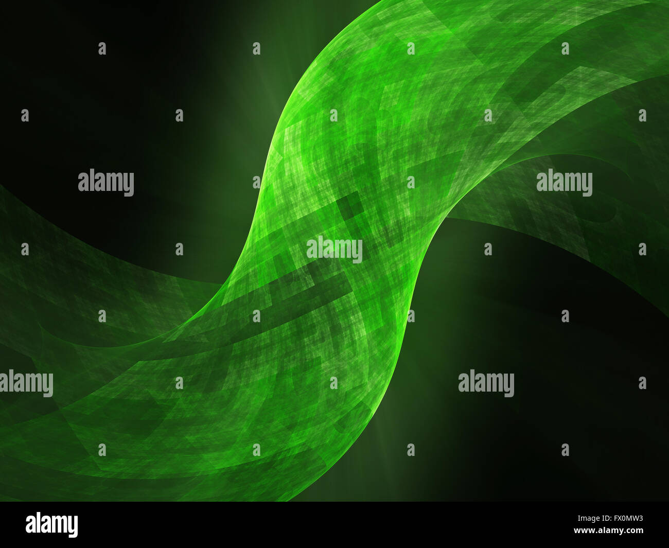 Green glowing tube surface in space, computer generated abstract ...