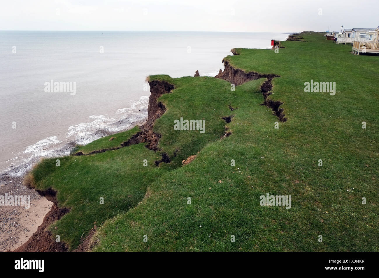 Clay sea cliff erosion on the east coast of Yorkshire, UK Stock Photo ...