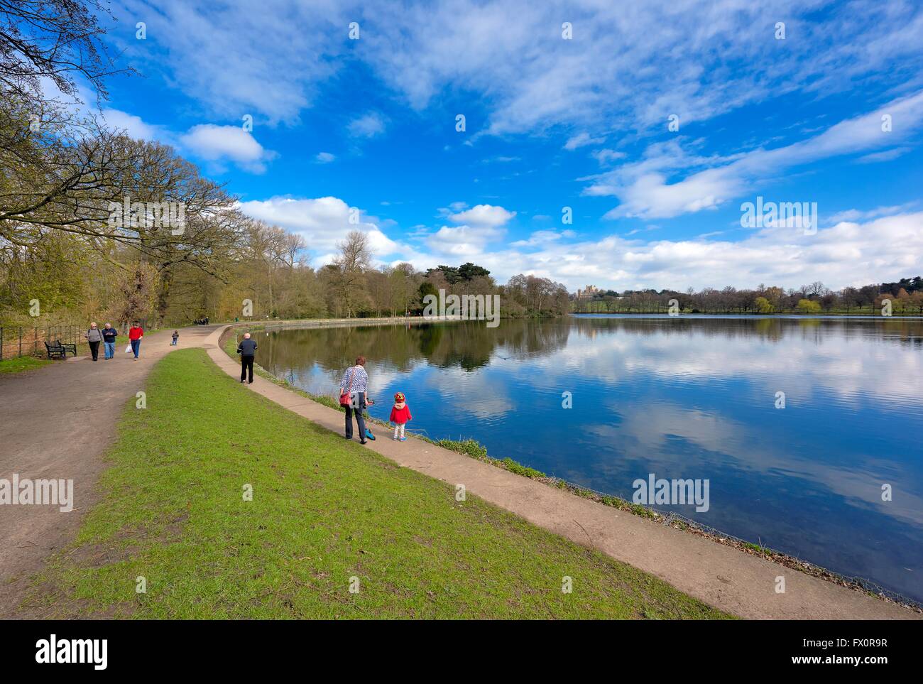 People walking round the lake in Wollaton park Nottingham England UK ...