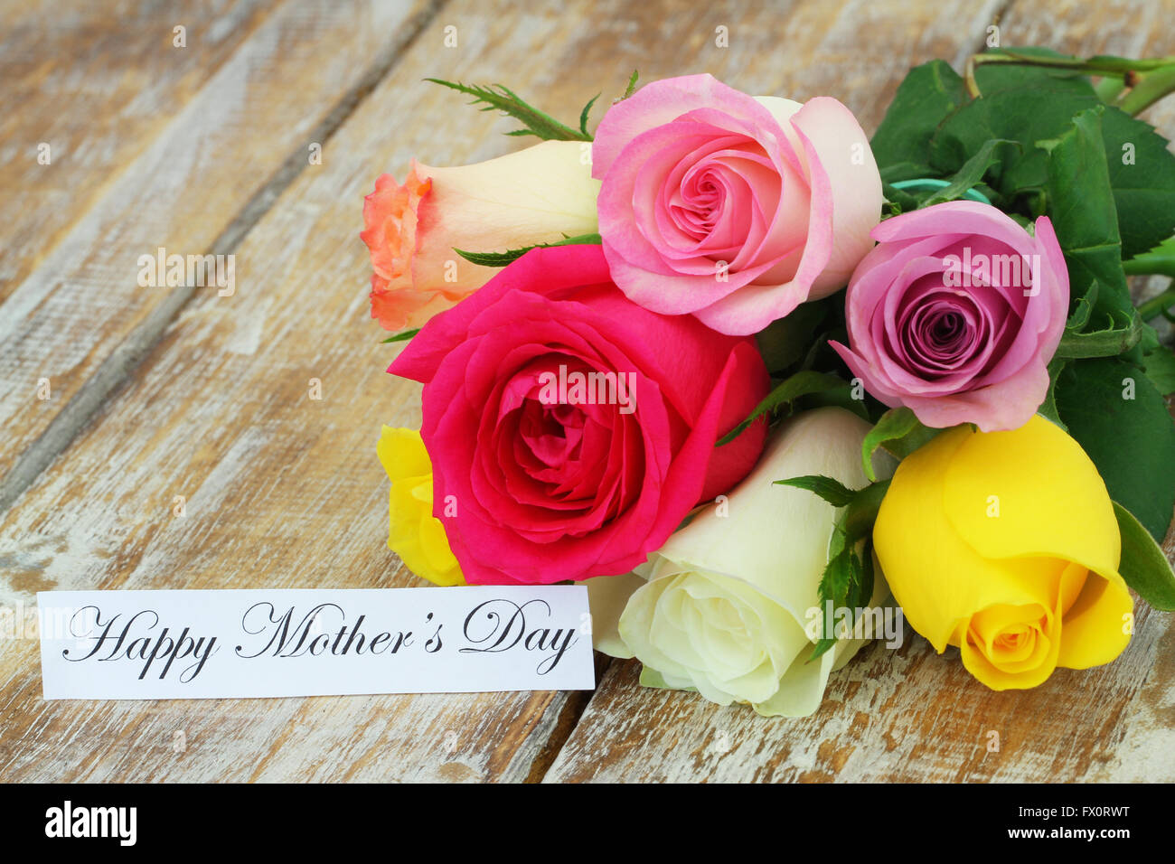 Happy Mother's day card with colorful roses bouquet Stock Photo - Alamy