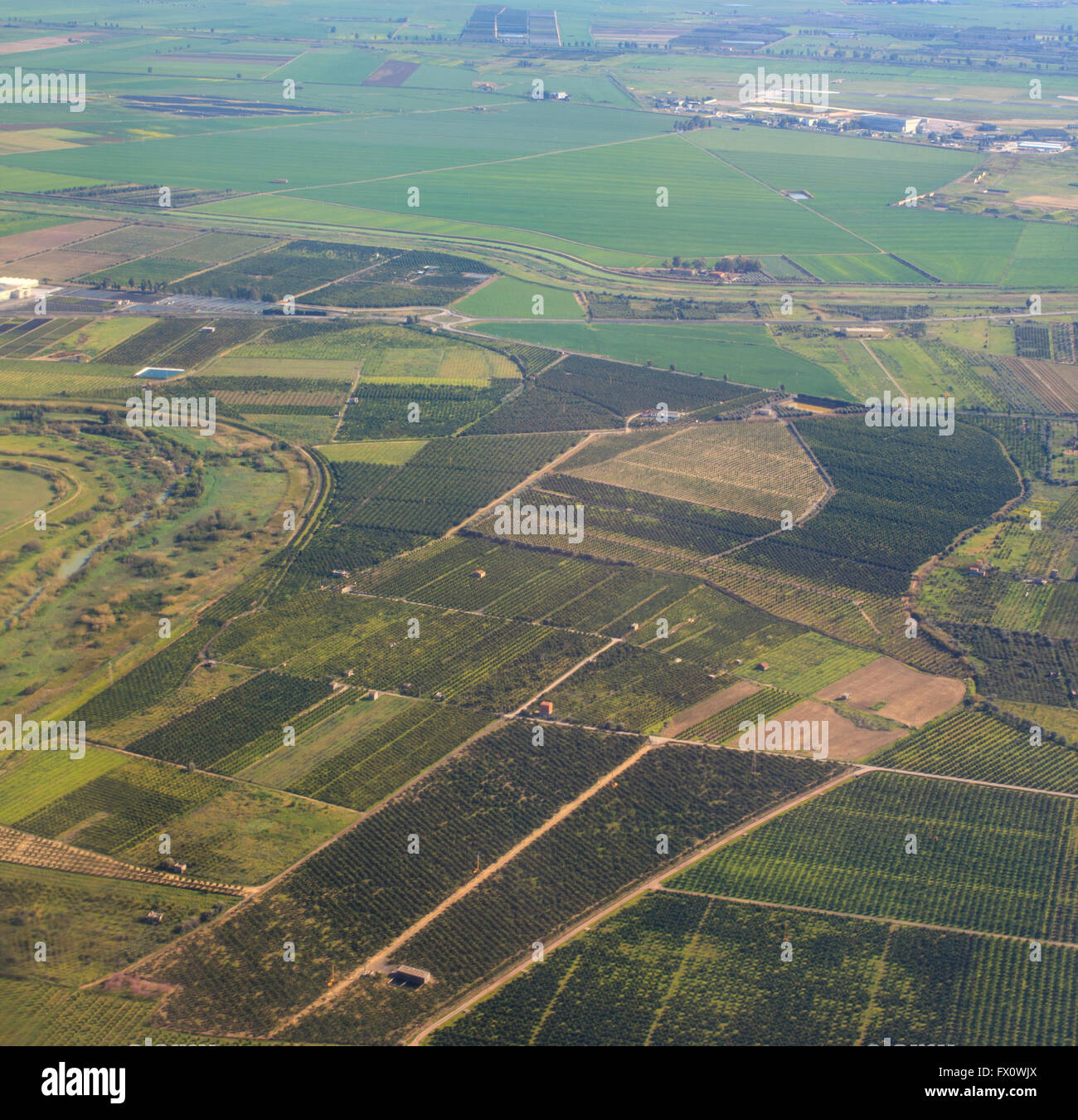 Aerial view from airplane over farm field in Italy Stock Photo - Alamy