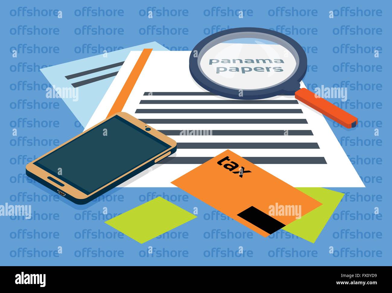 Magnifying Glass Offshore Panama Papers Folder Documents Stock Vector ...