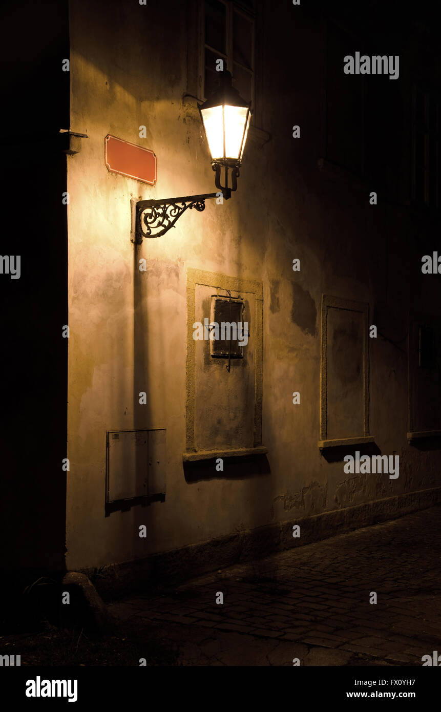 Street at night, nice street light and red sign Stock Photo - Alamy