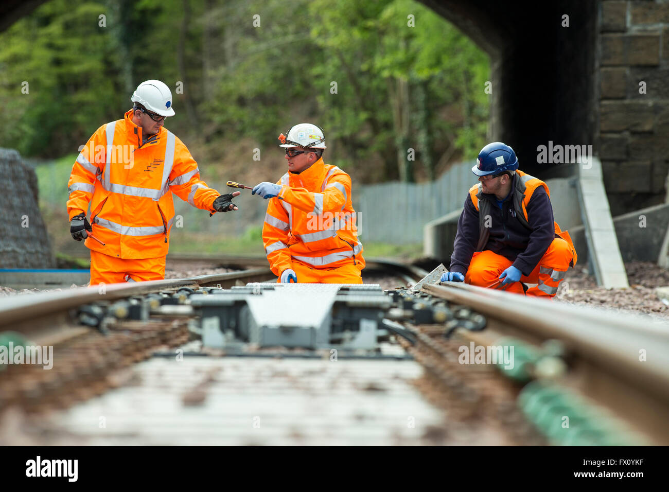 Rail Workers constructing the new Borders Railway Stock Photo - Alamy