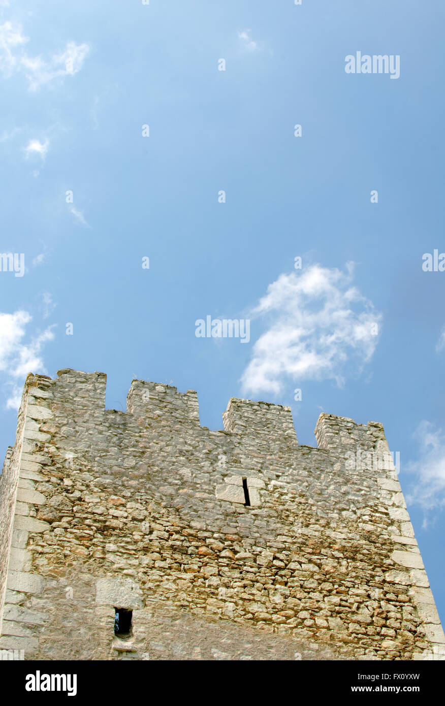 Square shape medieval tower built of stone Stock Photo - Alamy