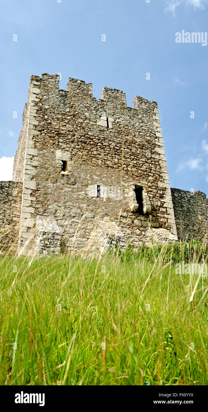 Medieval square shape tower made of stone Stock Photo - Alamy