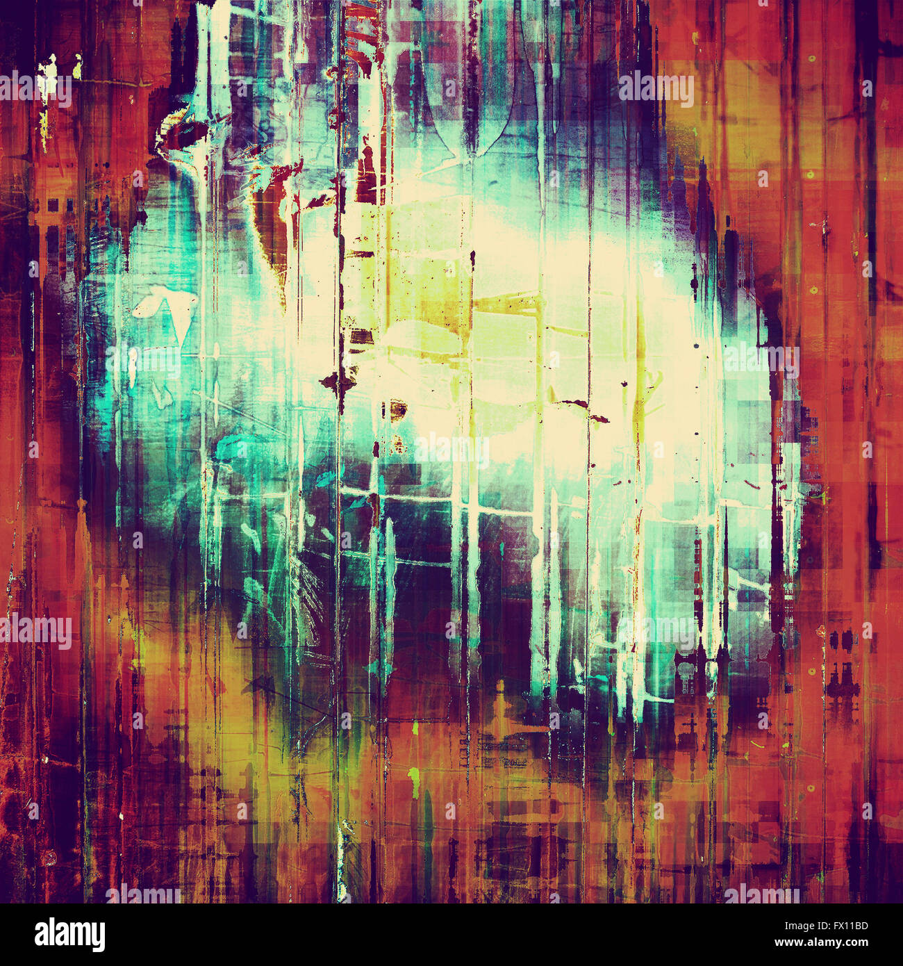 Old background or texture. With yellow, red, violet, blue patterns ...