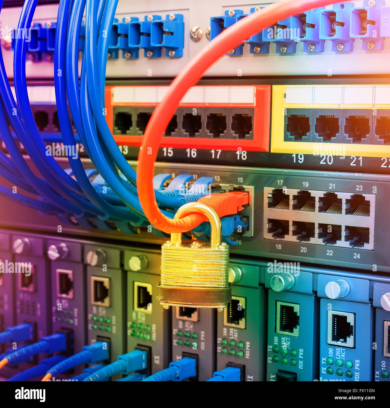 network and data protection concept with padlock and switch Stock Photo ...