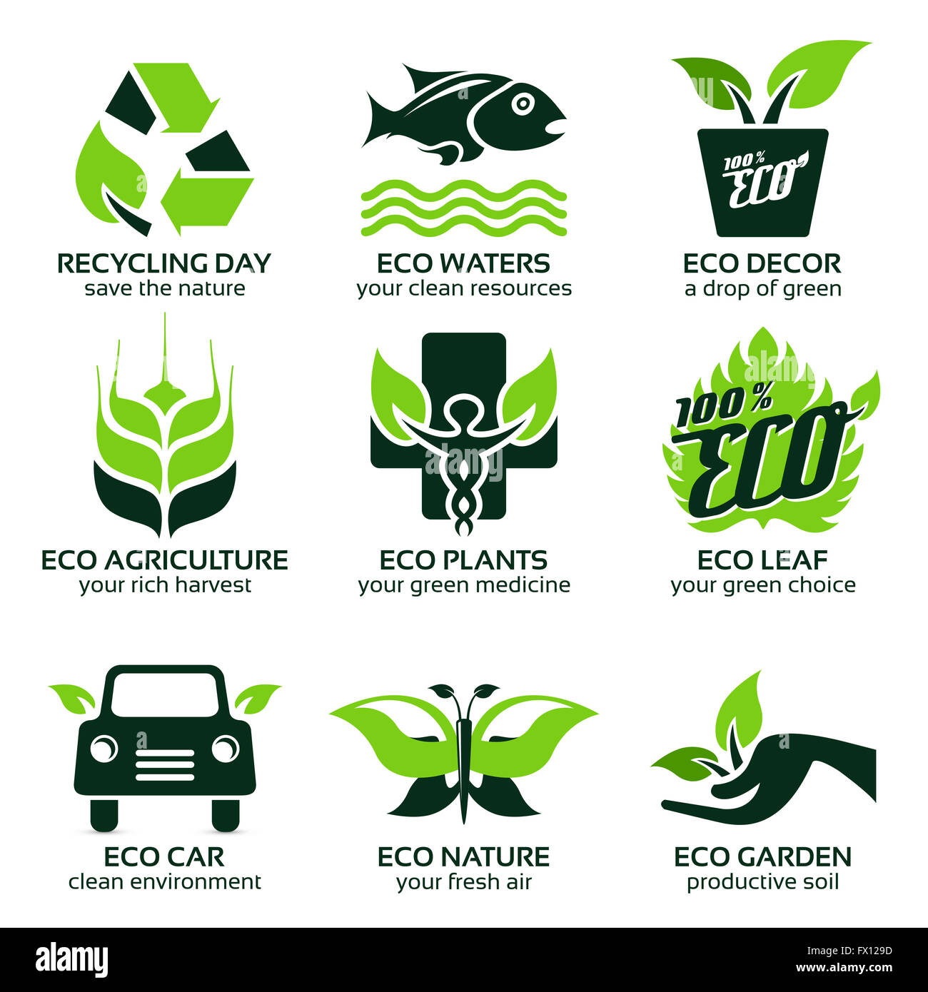 flat icon set for green eco nature Stock Photo - Alamy