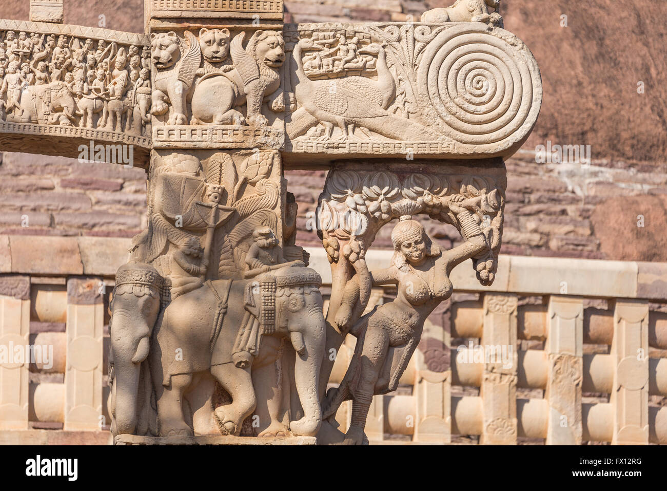 A view of the buddhist sculpture in Sanchi temple / India Stock Photo ...