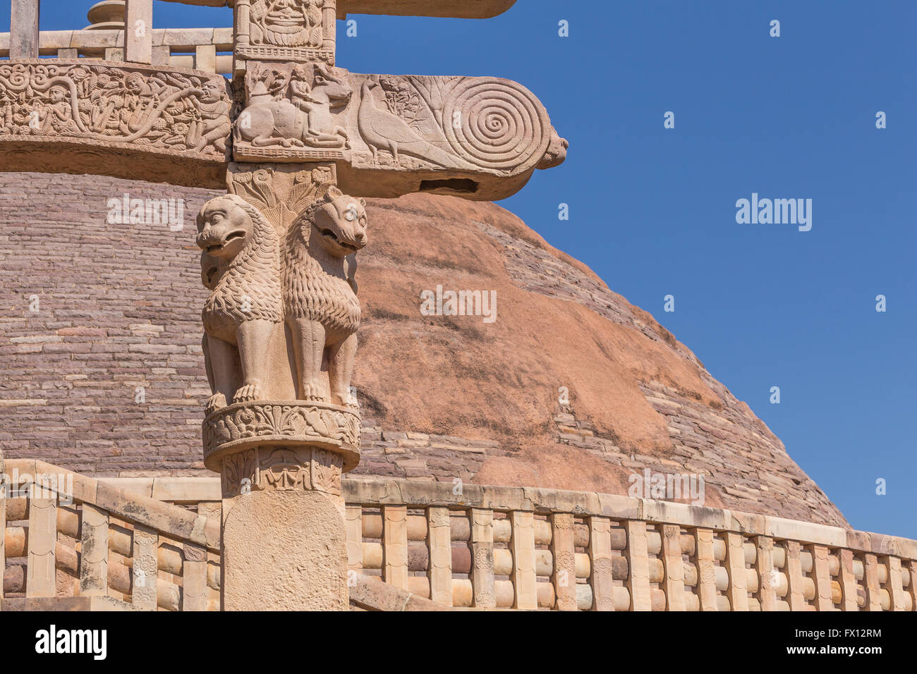 A view of the buddhist sculpture in Sanchi temple / India Stock Photo ...