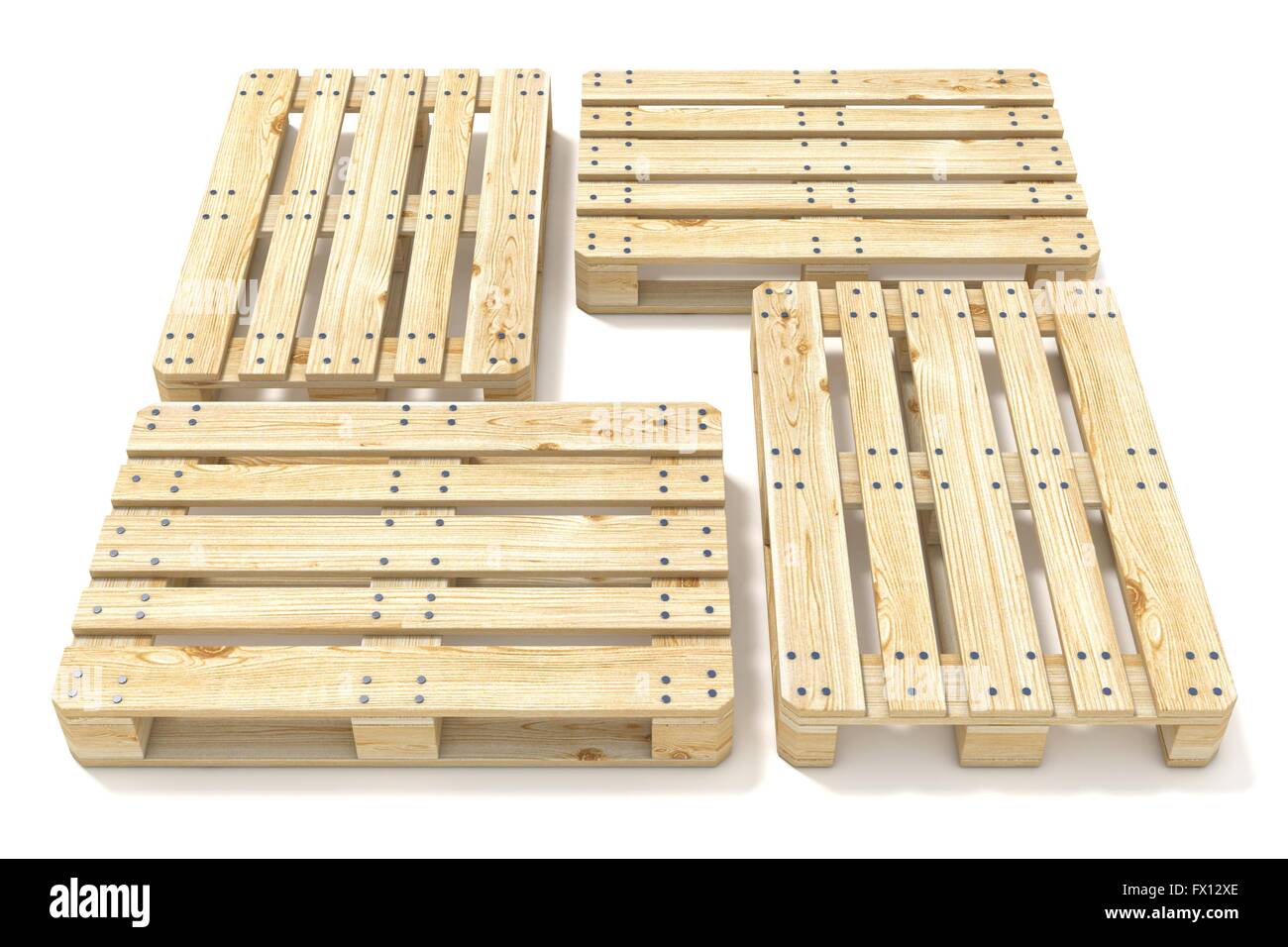 Wooden Euro pallets. Side view. 3D render illustration isolated on ...