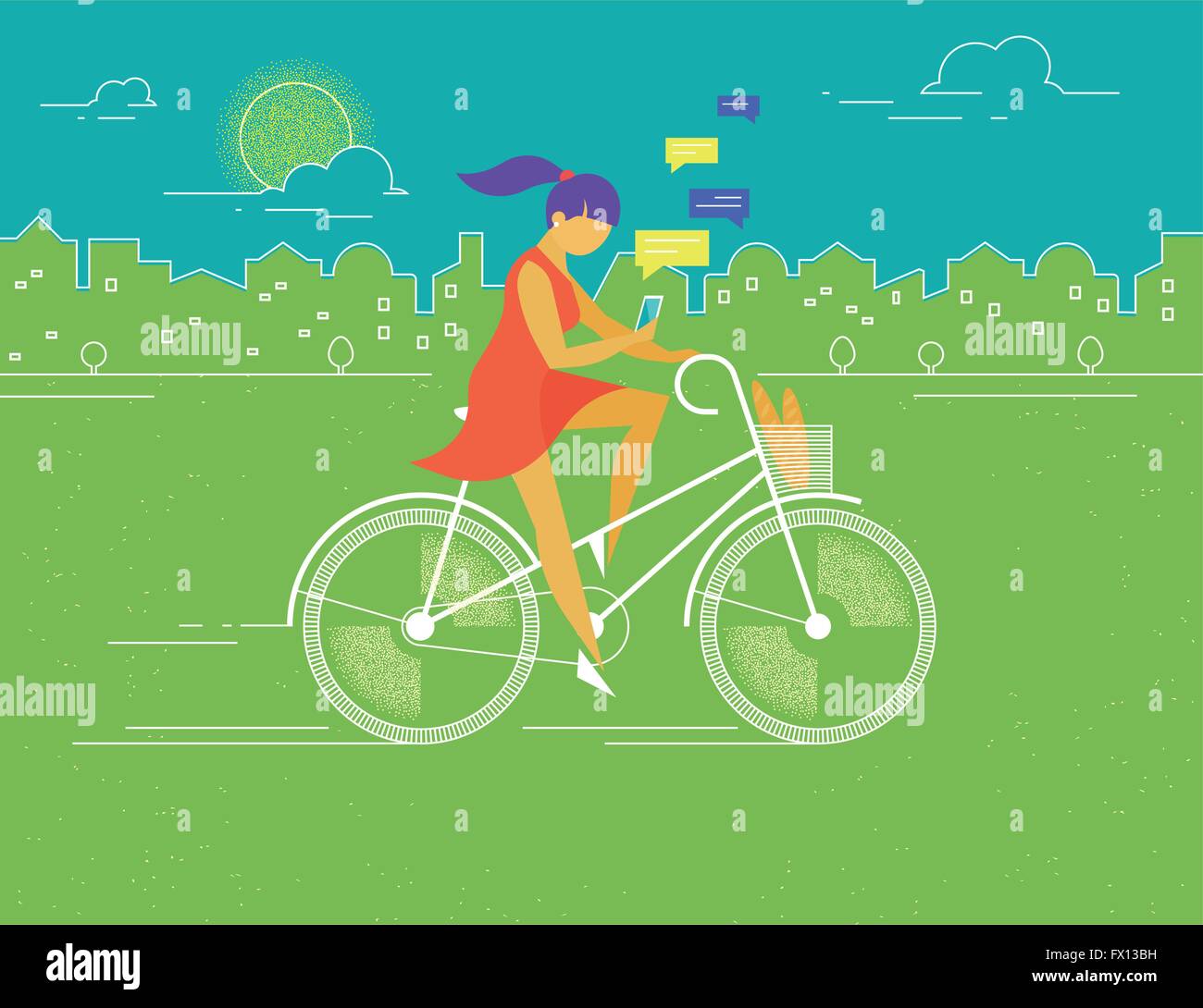 Young woman rides white outlined bicycle Stock Vector Image & Art - Alamy