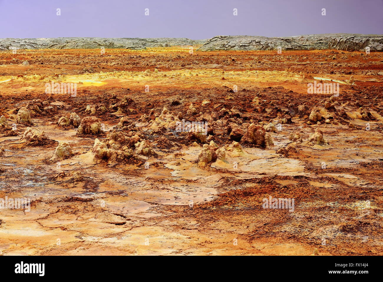 Dallol mt.rising over Lake Karum or Assale. Deposits of sylvite -KCL ...