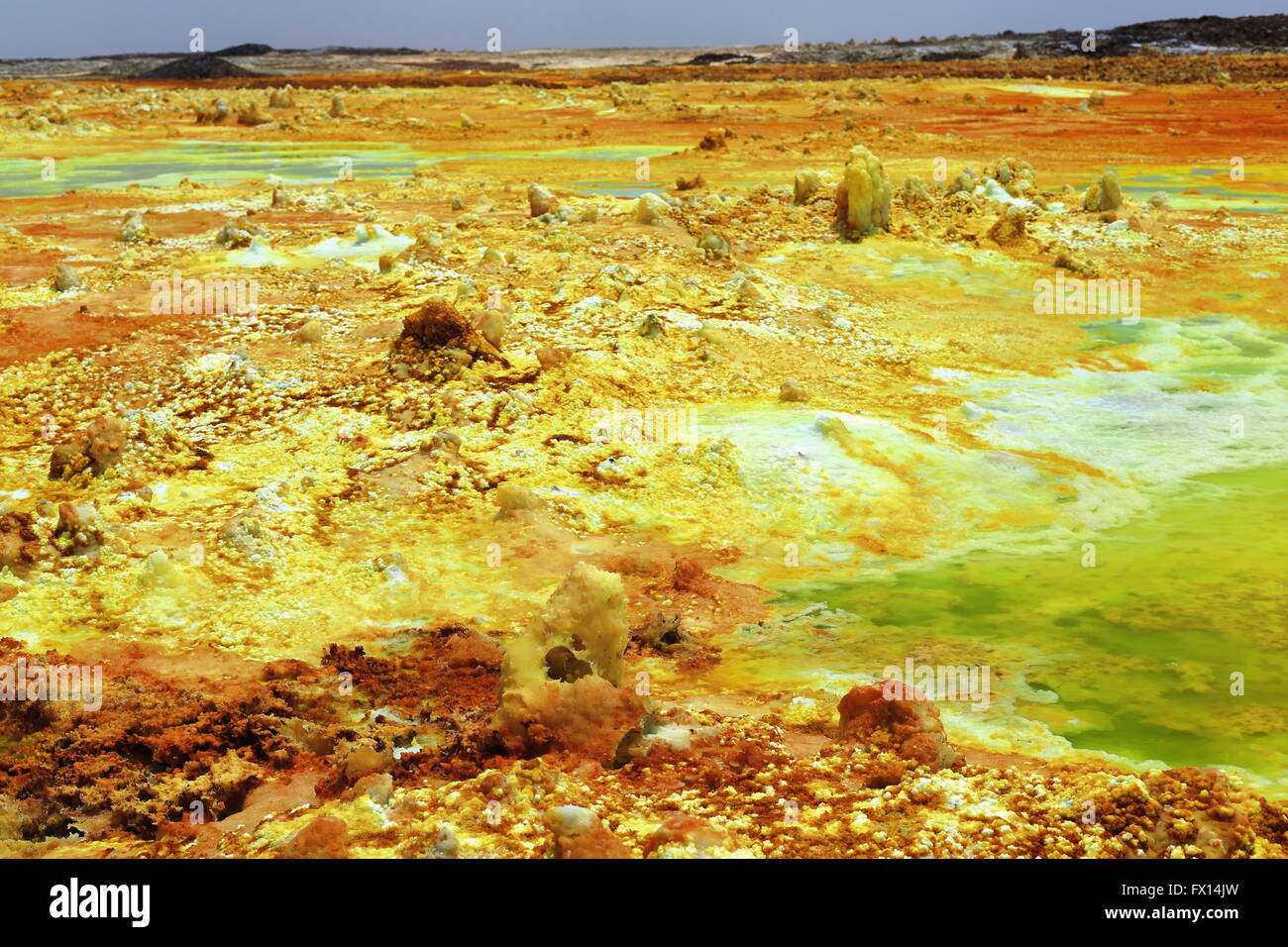 Dallol mt.rising over Lake Karum or Assale. Deposits of sylvite -KCL ...