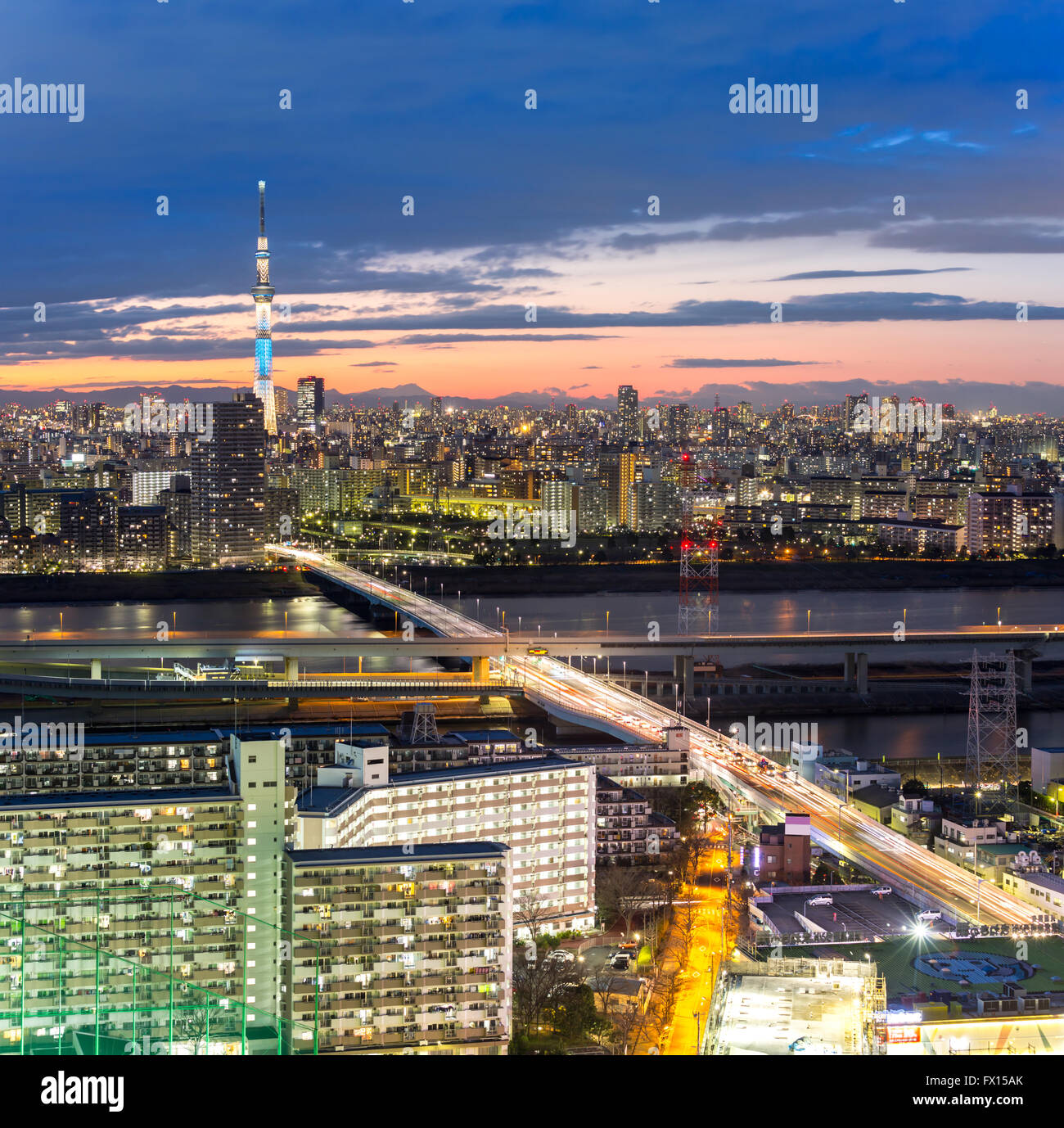 Tokyo skytree illumination at sunset Japan Stock Photo - Alamy