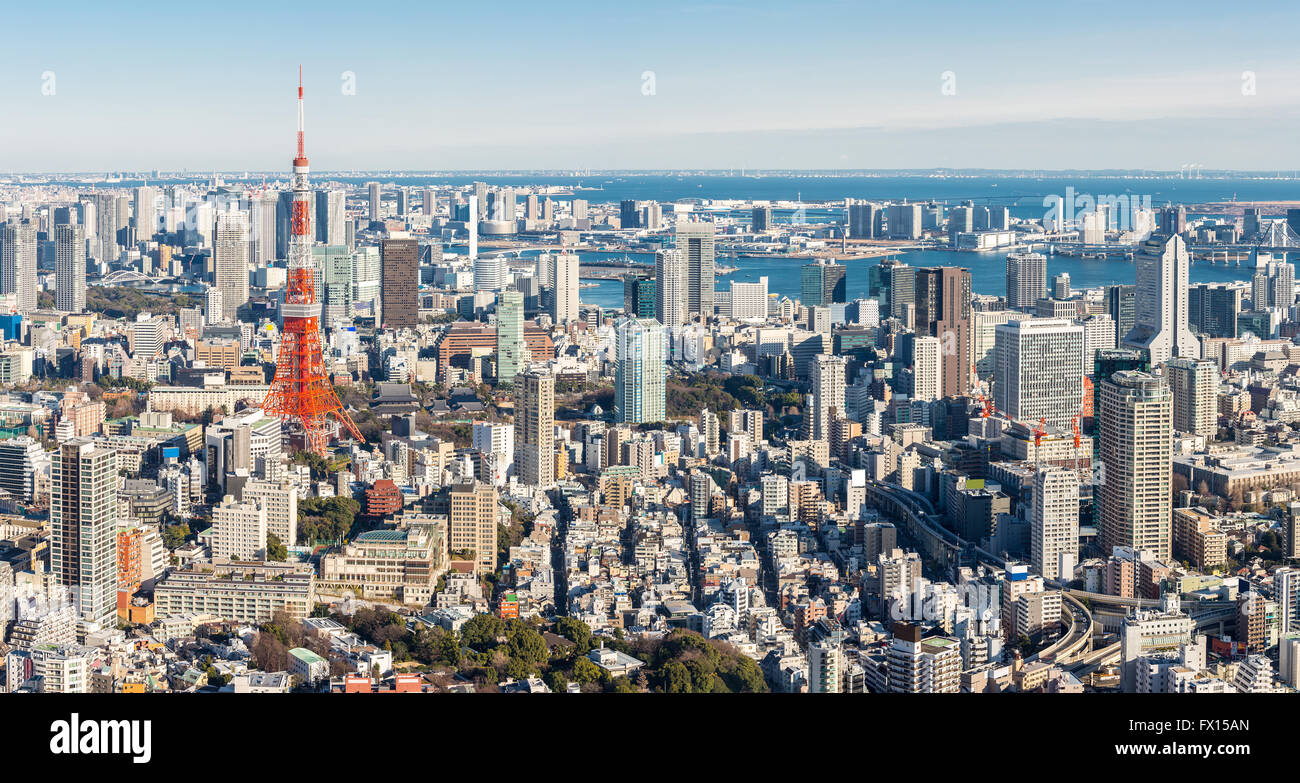 Tokyo Tower with skyline in Japan Panorama Stock Photo - Alamy